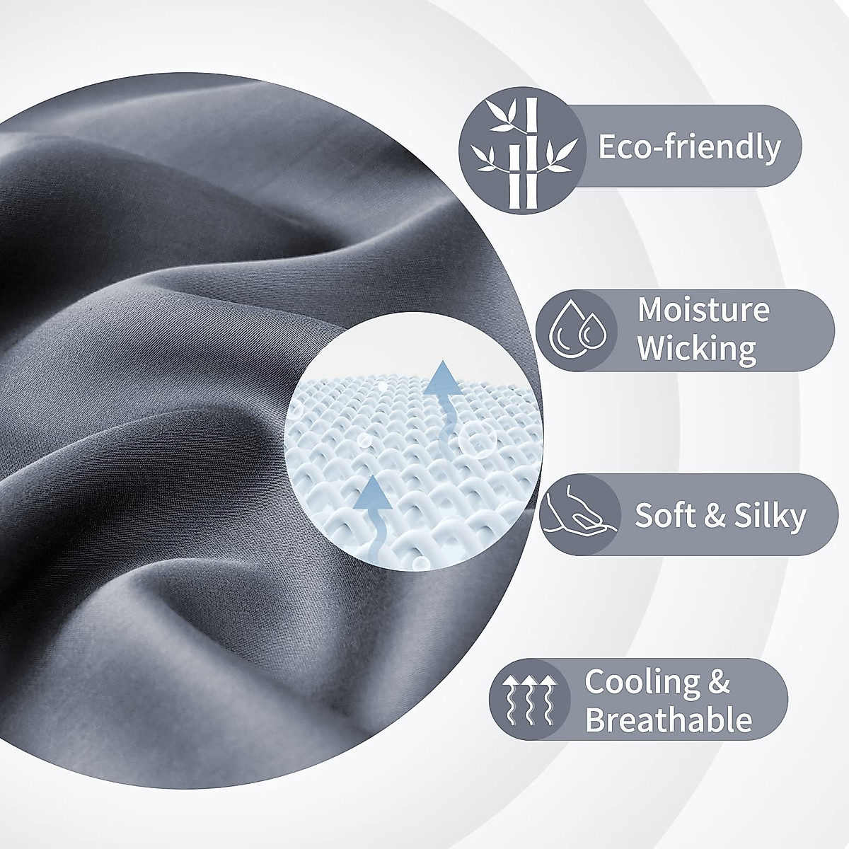 Fittia Body Pillow Case 20x54, Soft Silky Cooling Body Pillow Cover with Envelope Closure, Breathable Cooling Pillow Case 1 Pack, Dark Grey