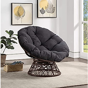 Papasan Chair Patio Lounge Chairs Egg Chair Round Circle Ratten Chair 360-Degree Swivel Papasan Chair with Cushion and Metal Frame for Indoor Outdoor Living Room Bedroom Apartment (Black)