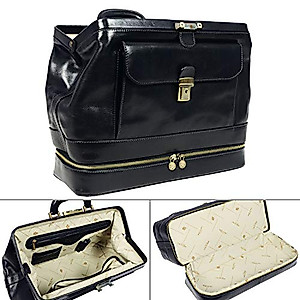 Time Resistance Leather Medical Doctor Bag Vintage Style Medium Satchel Black