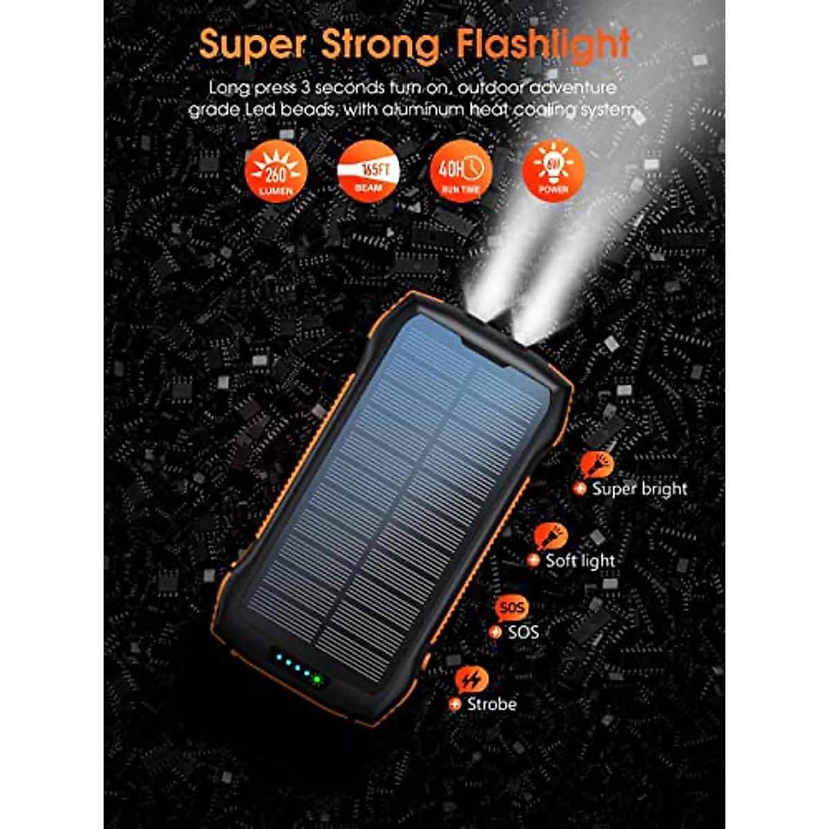 Solar Power Bank, MOSKIZ Portable Charger 33500mAh QC3.0 18W PD 20W Fast Charging, Portable Phone Charger with 10W Wireless 5 Outputs IP67 Waterproof 6W Bright Flashlight for iPhone Samsung etc.