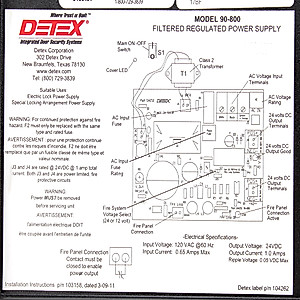 Detex 90-800 Series 800 Power Supply, Filtered Output, 120V, 24VDC, 1A