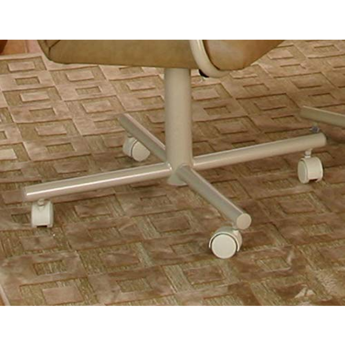 Caster Chair Company Casual Rolling Caster Dining Chair with Honey Oak Wood Arms and Buff Leatherette Seat and Back (1 Chair)