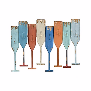 Deco 79 Metal Paddle Indoor Outdoor Distressed Oar Shaped 8 Hooks Wall Hook, 26" x 1" x 20", Multi Colored