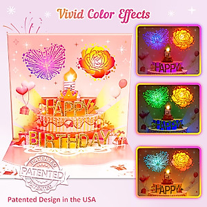FITMITE Birthday Cards, Musical Pop up Happy Birthday Card with Light and Blowable Candle Birthday Gifts for Women Wife Sister Friends Kids, Birthday Greeting Cards With Envelopes-Rose Gold