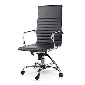 Winport Furniture Elegance High-Back Leather Swivel Office & Home Desk/Task Chair, Black