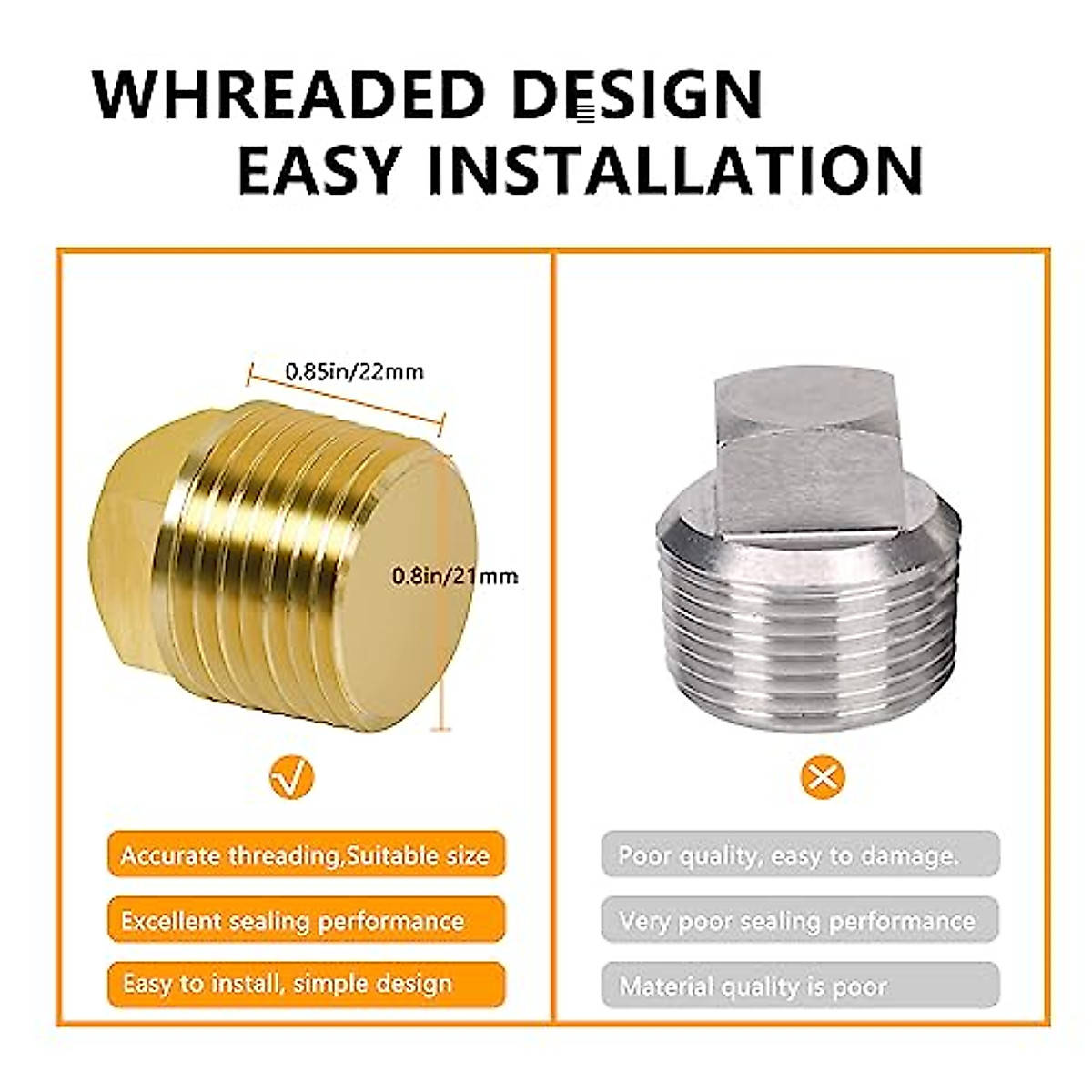 Poktlife 3 PCS 1/2" NPT Boat Plugs,Solid Brass Boat Drain Plug for Bayliner Four Winns Glastron Larson Sea Ray Starcraft and Many Other Models (1/2" NPT 3PACK)