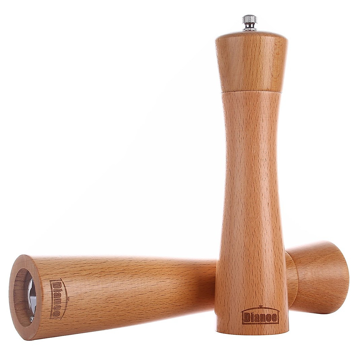 2PCS Dianoo Wood Pepper Grinder Salt And Pepper Mill Set Wooden Adjustable Shakers with Ceramic Core 8 Inch And 10 Inch