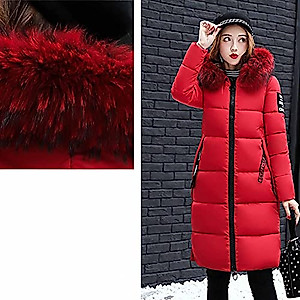 Puffer Coat, Women'S Jacket Fashion Winter Slim Thickening Warm Cotton Jacket Coat Womens Long With Hood Heated Jackets Insulated Snow, Coat For Women Black, Coats Jacket (4XL, Red)