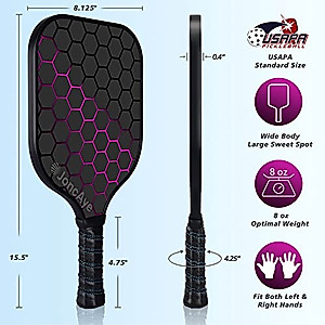 JoncAye Pickle-Ball-Paddle Set of 2 with Outdoor Indoor Balls, Paddle Bag, Ball Bag | Fiberglass Pickleball Rackets for Adults with Accessories | Pink Blue Pickleball Racquets for Men Women