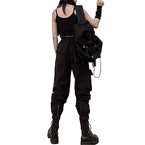 Vekline Women's Camo Pants Cargo Trousers Cool Camouflage Pants Elastic Waist Casual Multi Outdoor Jogger Pants with Pocket Black Cargo Pants