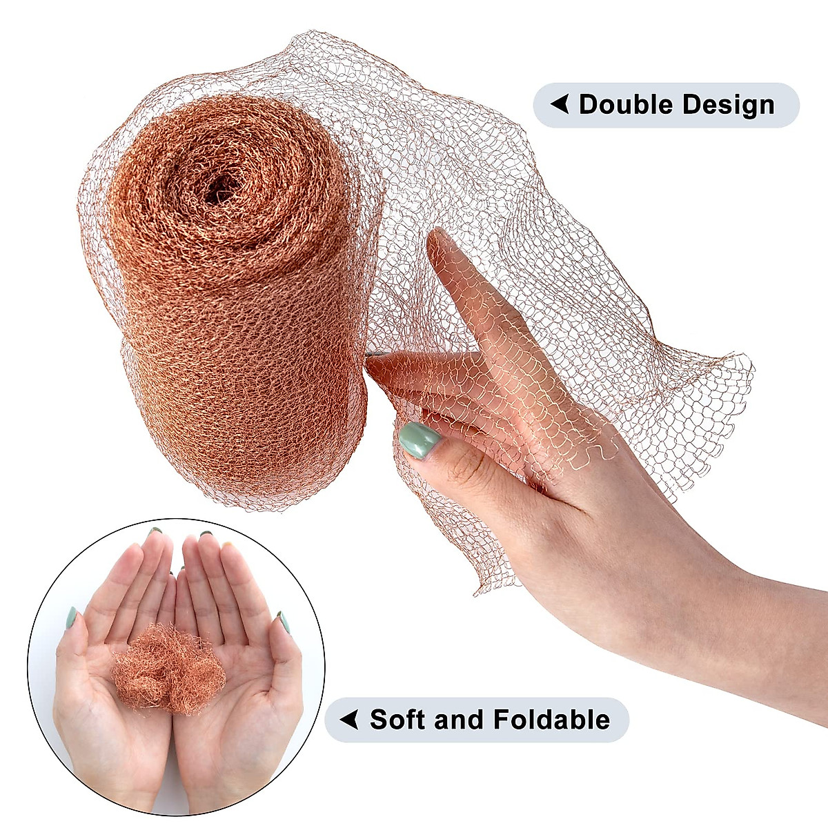 Copper Mesh Roll for Mice Rat Repellent, Sturdy 5’’ * 32Ft Copper Wool Mouse Trap Hole Filler for Bat Snail Bird Control with Packing Tool