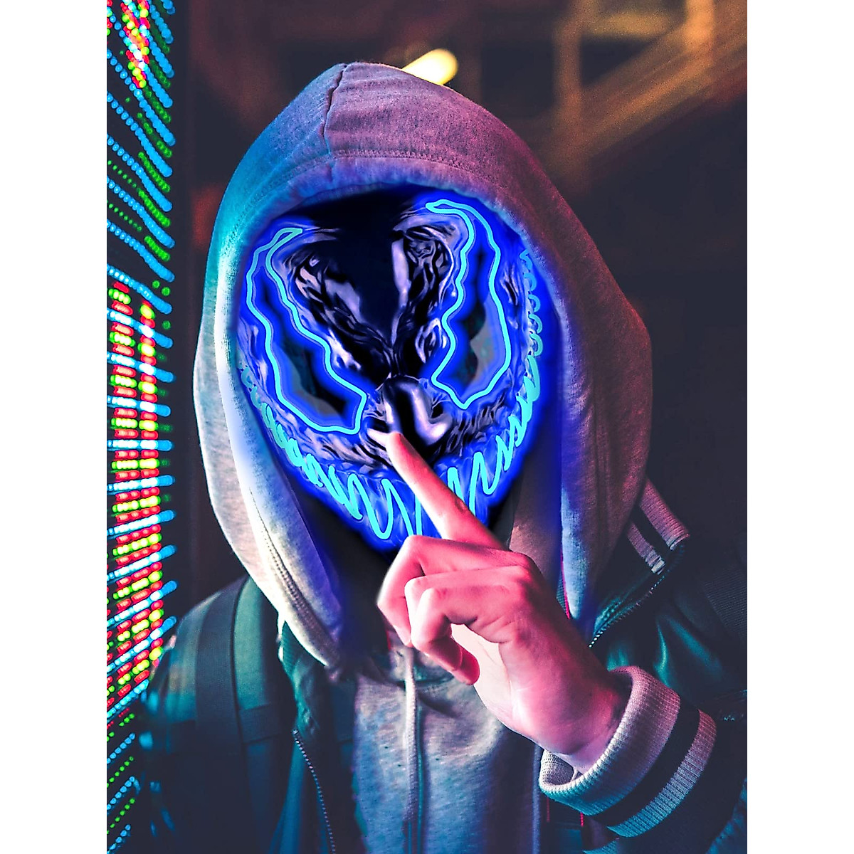 Venobat Mask Halloween LED Light Up Mask for Adults Kids: 2 Pack Dark and Evil Glowing Eyes Neon Mask with 3 Lighting Modes EL Wire - Ideal Gift for Men Women Costume Party - Blue Red