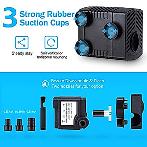 CWKJ Fountain Pump, 80GPH(4W 300L/H) Submersible Water Pump, Durable Outdoor Fountain Water Pump with 7.2ft（2.2m） Power Cord, 3 Nozzles for Aquarium, Pond, Fish Tank, Water Pump Hydroponics, Fountain