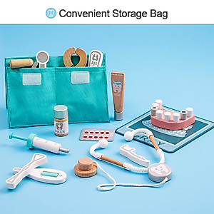 ROBUD Doctor Kit for Kids with Teeth Toy Dentist Kit for Kids Realistic Wooden Doctor Set for Kids Pretend Play Montessori Toys Doctor Playset