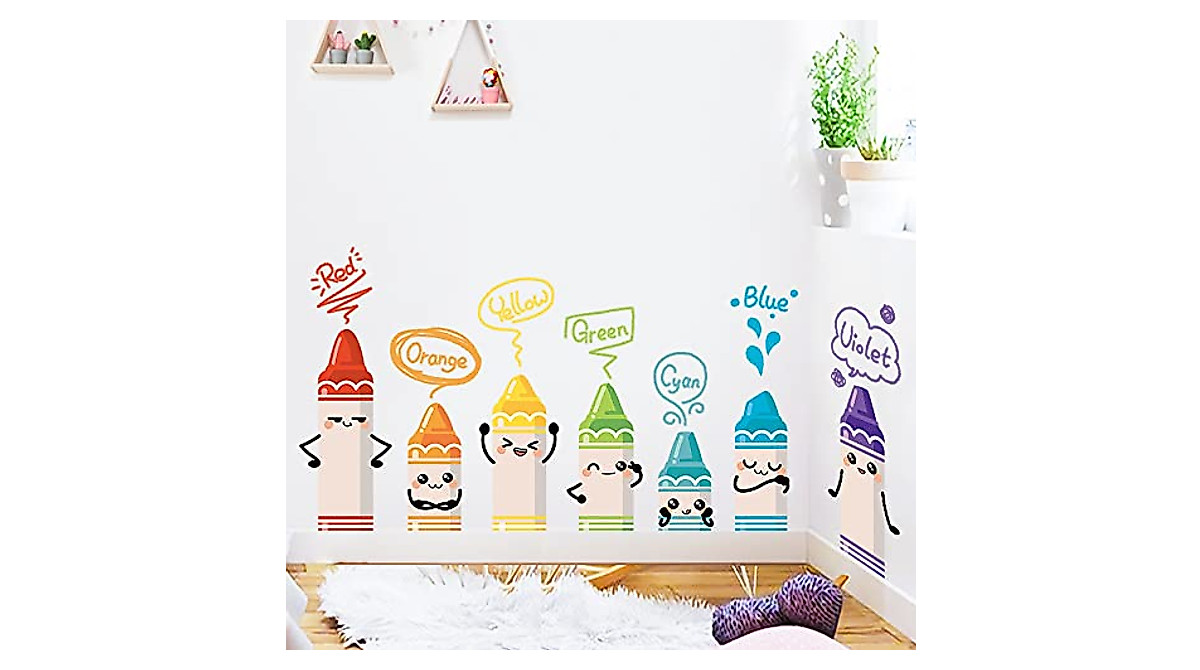 Crayon Color Wall Decals for Kids Rooms - Educational Wall Stickers