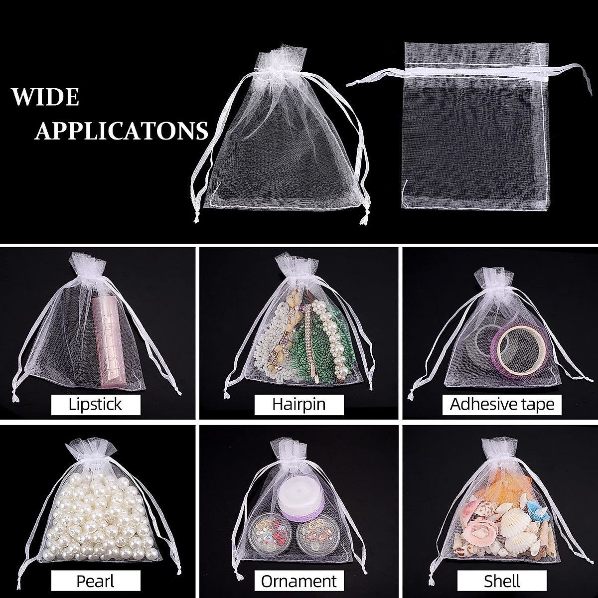 acDesign Jewelry Bags Drawstring 200Pcs Organza Bags 4x4.72 Wedding Favor Bags for Candy Jewelry Makeup Pouches(Golden)