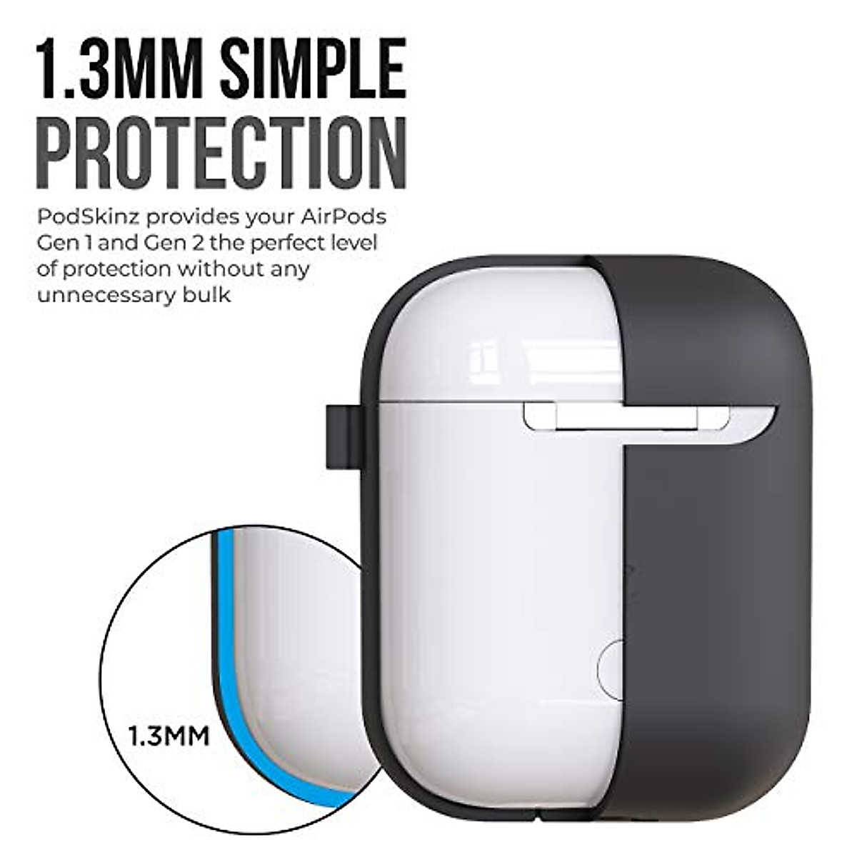 KeyBudz Elevate Series AirPods Case [Front LED Visible] Keychain Protective Silicone Cover Compatible with AirPods Case 1 & 2 (with Carabiner, Black)