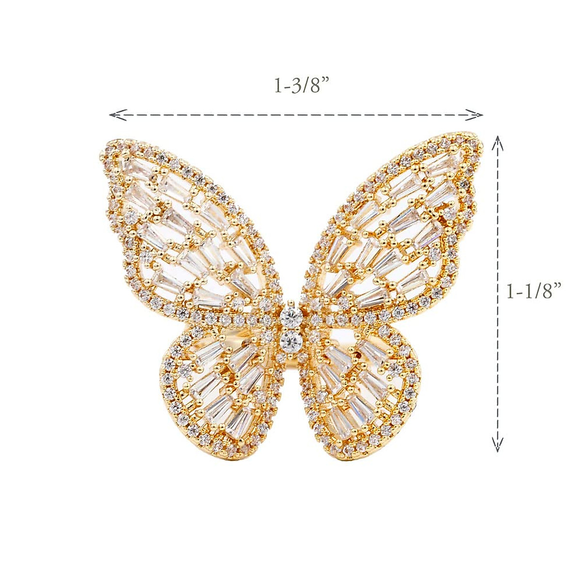 Lavencious Art Cocktail Butterfly Fashion Ring Size Adjustable from 6-8.5 Cubic Zirconia Jewelry for Women (Gold - Clear)