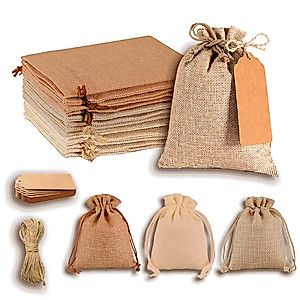 12 Pcs Drawstring Gift Bags with 12 Gift Tags and Rope (mix color), Burlap Bags Reusable de 4x6 inch, Valentine's Day Burlap Cloth Gift Bags, Wedding Gift Bag , Jewelry Bags , Favor Bags Christmas, DIY Craft Bags