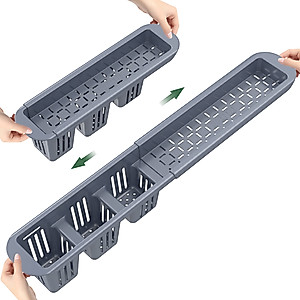 BBXTYLY Over The Kitchen Sink Caddy Sponge Holder Organizer Drying Rack,Kitchen Soap Dispenser Caddy Organizer, Countertop Soap Dish Rack Drainer with Removable Expandable Drain Tray 11.4" to 22.8"