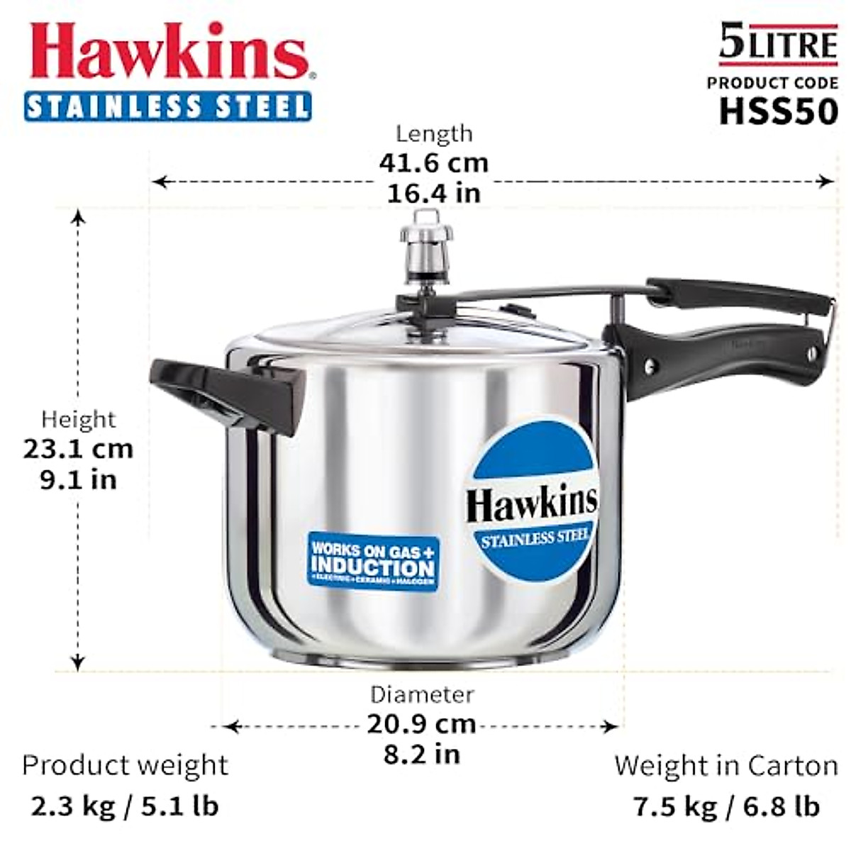 HAWKINS Hawkins Stainless Steel Pressure Cooker Silver 100 Ounce
