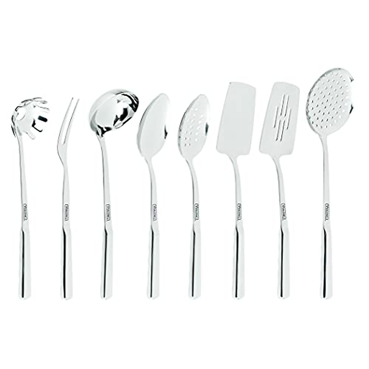 Viking Culinary 304 Stainless Steel Kitchen Utensil Set, 8 Piece, Ergonomic Stay-Cool Handles, Dishwasher Safe, Silver