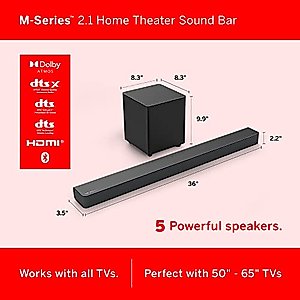 VIZIO 40-inch D-Series Full HD 1080p Smart TV with Apple AirPlay and Chromecast Built-in, D40f-J09, 2022 Model & VIZIO M-Series 2.1 Sound Bar with Dolby Atmos and DTS:X, Wireless Subwoofer, M215a-J6