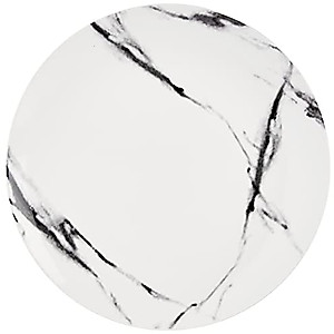 American Atelier Marble Black Coup Casual Round Porcelain Dinnerware Set-16 Piece Party Collection w/ 4 Dinner Salad Plates, 4 Bowls & 4 Mugs, 10.5", White