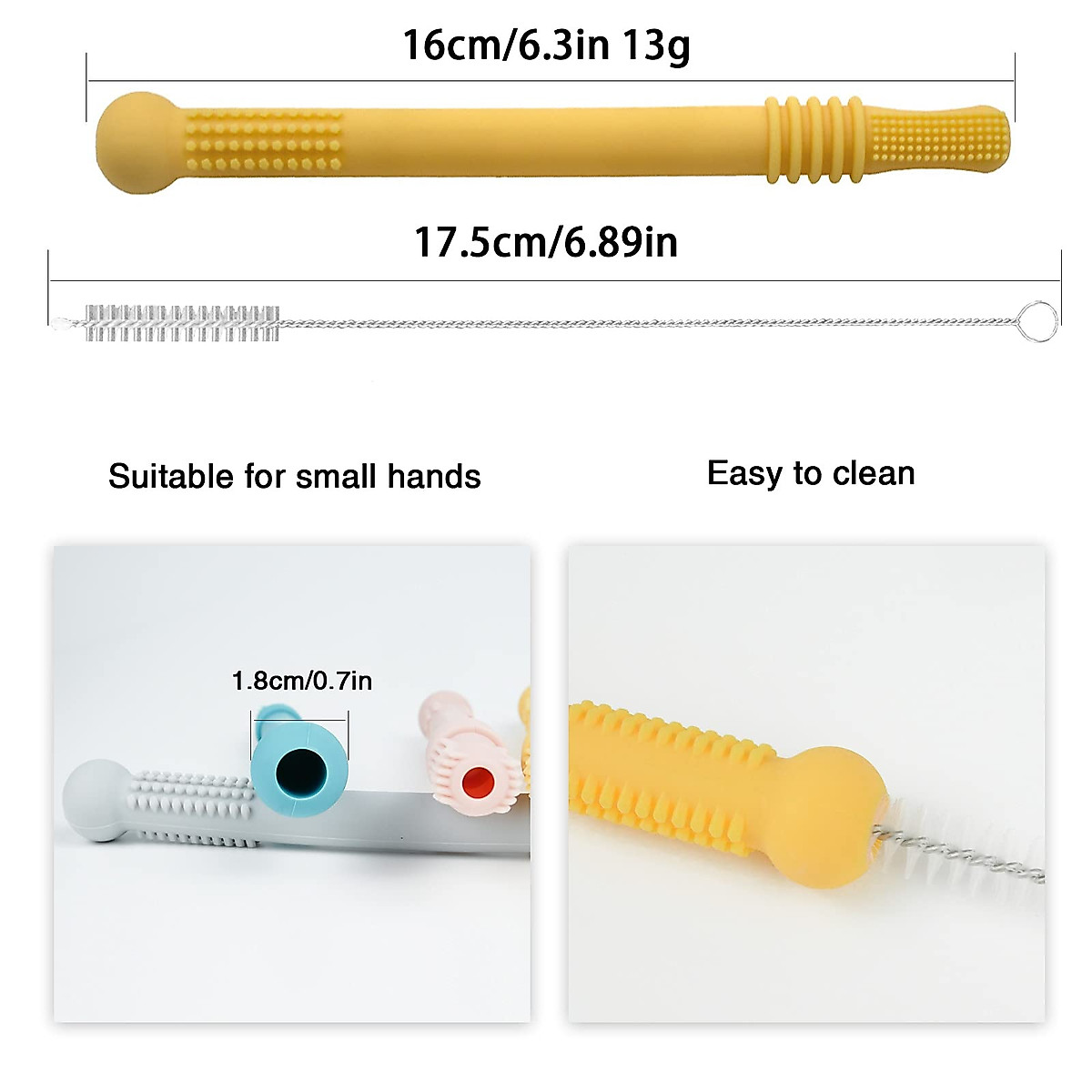 Hollow Molar Teether, Silicone Baby Teething Toy, Teethers for Babies Boys and Girls, with 4 Cleaning Brush, BPA Free/Freezable (6 Pack)