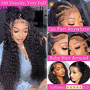 BLACROSS 28 Inch 13x6 Deep Wave Lace Front Wigs Human Hair 180 Density Deep Part Curly Lace Front Wigs Human Hair Pre Plucked Glueless Transparent Lace Frontal Wig Pre Plucked with Baby Hair