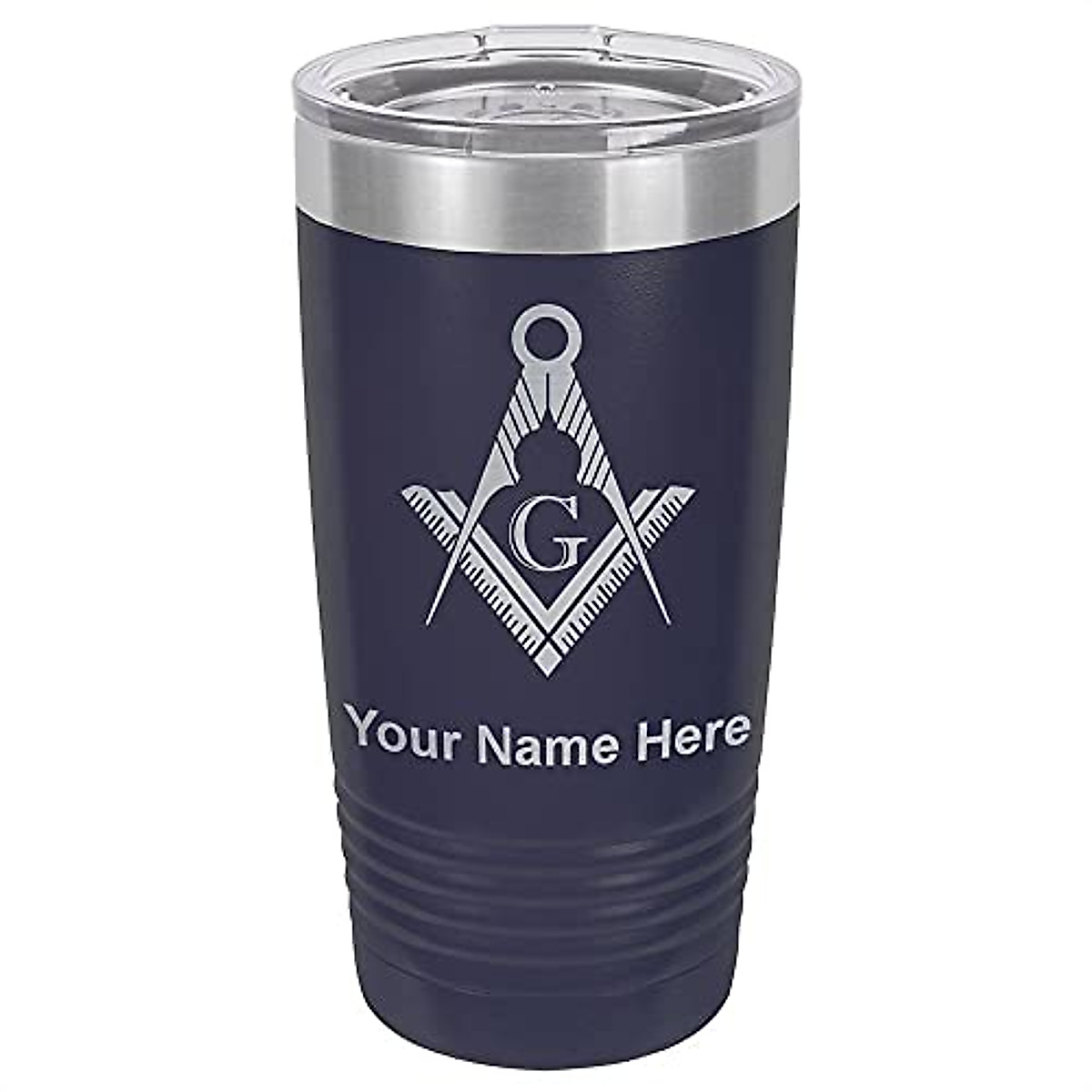 LaserGram 20oz Vacuum Insulated Tumbler Mug, Freemason Symbol, Personalized Engraving Included (Navy Blue)