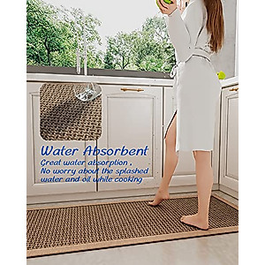 MontVoo Kitchen Rugs and Mats for Floor, Washable Non-Skid Runner Rug, Absorbent Twill Standing Mat for Sink, Brown