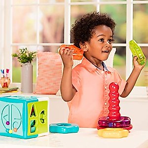 Battat – Sort & Stack Combo – 17-Piece Sensory Sorting Set – Activity Cube With Bead Maze – Educational & Dexterity Toys – 2 Years + – Shape Sorter Cube + Stacking Rings