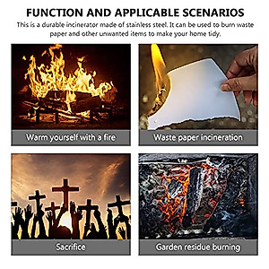 1Set Stainless Steel Burn Barrel Metal Incinerator Can with Burning Tong Garden Furnace for Wood Rubbish Leaves Burning Silver OBDT29LWFP1519CVV1464ZH 24X20X20CM