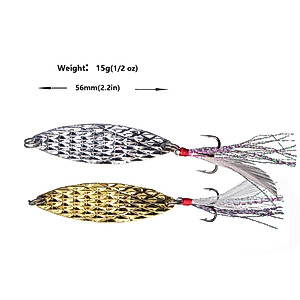 DAIMOUTH 10pcs Fishing Spoons Lures Metal Spoon Fishing Lures Spinner Baits Fishing Baits with Feathered Treble Hook for Salmon Walleye Bass,5g-20g