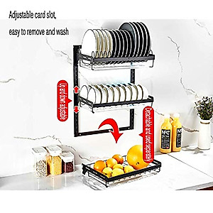 FEHUN Sinks,3-Layer Kitchen Shelf 415 * 26 * 545Cm,Wall-Mounted Stainless Steel Drain Rack Dish Rack with Holder,Chopsticks Cage