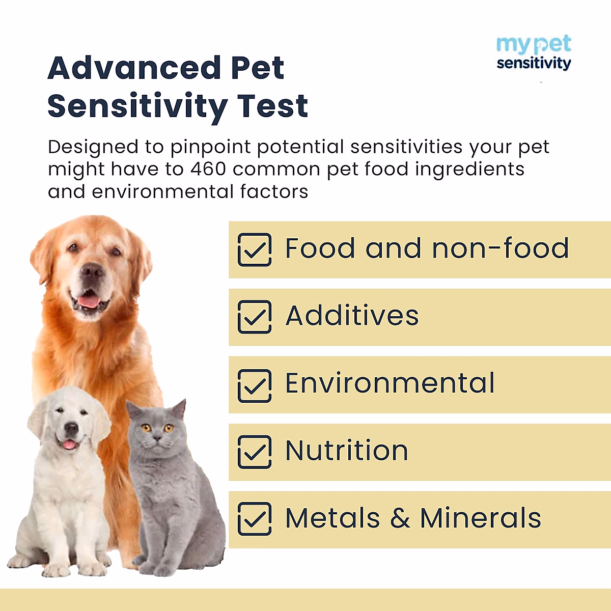 My Pet Sensitivity Advanced Test - at-Home Pet Test | 460 Items | Quick Results | Non-Invasive Hair Collection | Comprehensive Food, Environment, Nutrient & Mineral Analysis | All Breeds & Ages