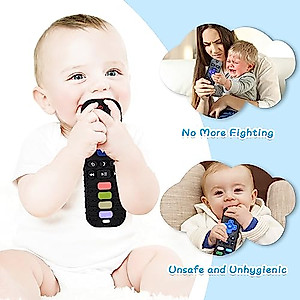 Kpblis Baby Teether Toys, 2 Pcs Remote Control Shape Teething Toys and Phone Shaped Teether for Baby, Silicone Teethers for Babies 6-12 Months, Early Educational Sensory Toy - Black,Black