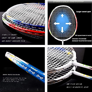 Senston Badminton Rackets Set of 2, Graphite Shaft Badminton Racquets Including Badminton Bag, 2 Badminton Shuttlecock, 2 Racquet Grip