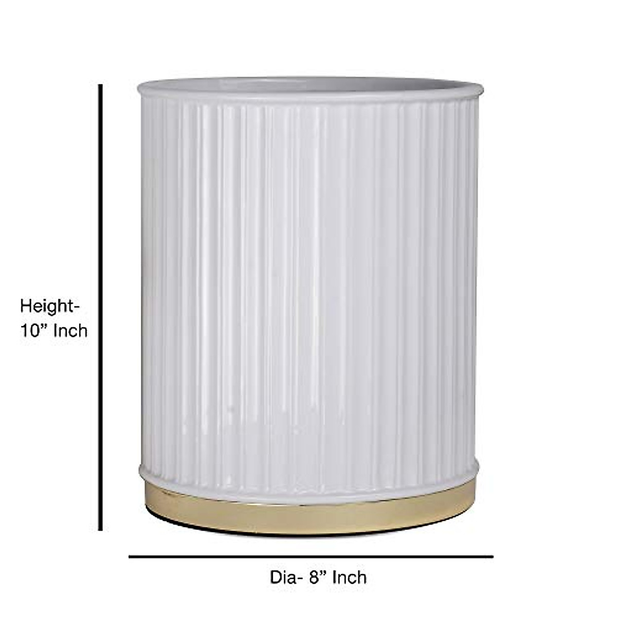 nu steel PAN-8PC/SET Panache Ceramic Bath Accessory Set for Vanity Countertops 8 Piece Includes Container, Dish,Tooth Brush, Tumbler,soap Lotion,Waste Basket,Tissue Box Holder,Tray-White/Gold