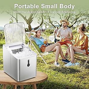 Ice Makers Countertop,Protable Ice Maker Machine with Ice Scoop and Ice Basket,26lbs/24H,9 Bullet Cubes Ready in 8 Mins,for Home/Kitchen/Camping/RV.(Silver)