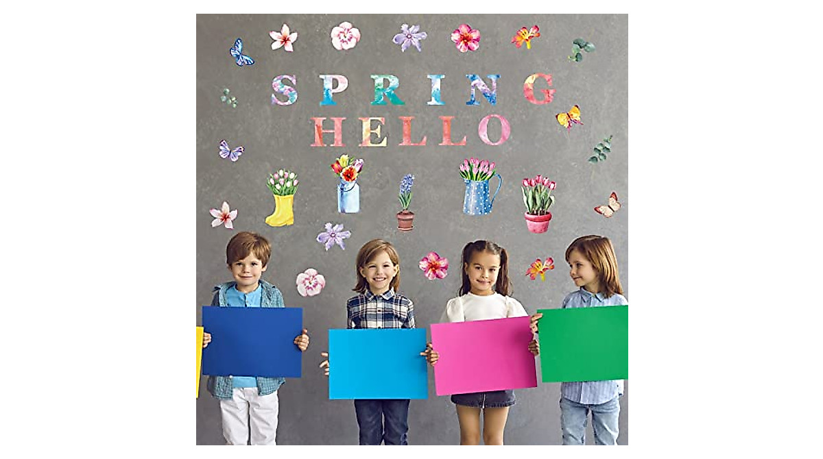 Spring Bulletin Board Decor - 68 Pcs Hello Spring Cut Outs with Glue Points