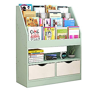 Drawer Display Rack Magazine Rack Newspaper Holder Multilayer Book Shelf Storage Rack Freestanding Materials Robust Household MUMUJIN (Color : Green, Size : 80X30X100CM)