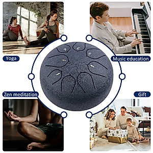 LOMUTY Steel Tongue Drum Rain Chime, 8 Notes 6 inch Rain Drum for Outside When It Rains, Chakra Drum with Bag, Mallets, Finger Picks, Percussion Instrument for Meditation Yoga Education (Navy)