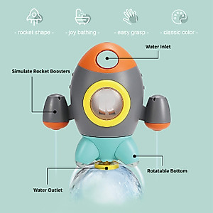 Elovien Baby Bath Toys, Space Rocket Shape Bathtub Toys for Toddlers, Spray Water Toys w/ Rotating Fountain, Bathroom Shower Toys for Infants Aged 18 Months 2 3 4 5 Years Old Kids Girls Boys