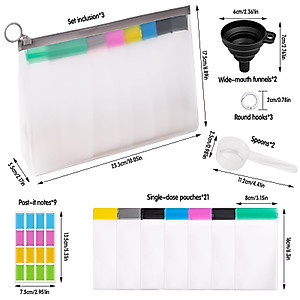 VIVP Protein Powder Travel Container Set Reusable Powder Supplement Container To Go Portable Travel Powder Organizer Zip up Bags with Funnels for Workout, Fitness, Travel, Business Trip