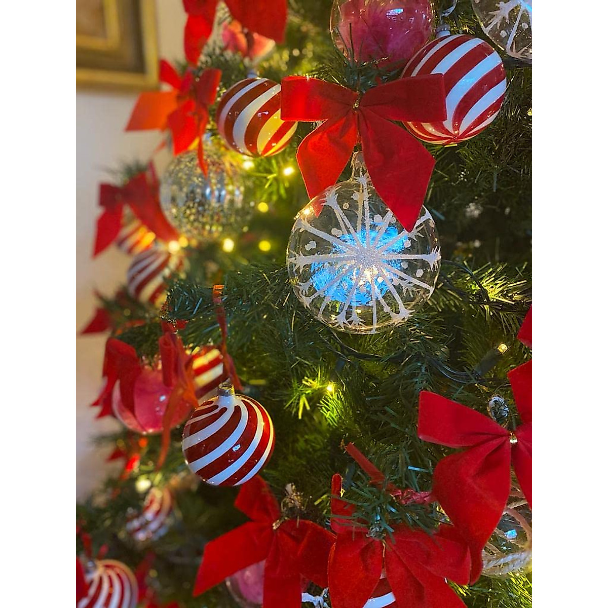 Christmas Ornaments | Made of Glass | Crafted by Hand | Peppermint Red and White Candy Style Decor | Ideal with Christmas Lights | Christmas Tree Decorations | Set 12 pcs | 2.4in (6cm) diameter