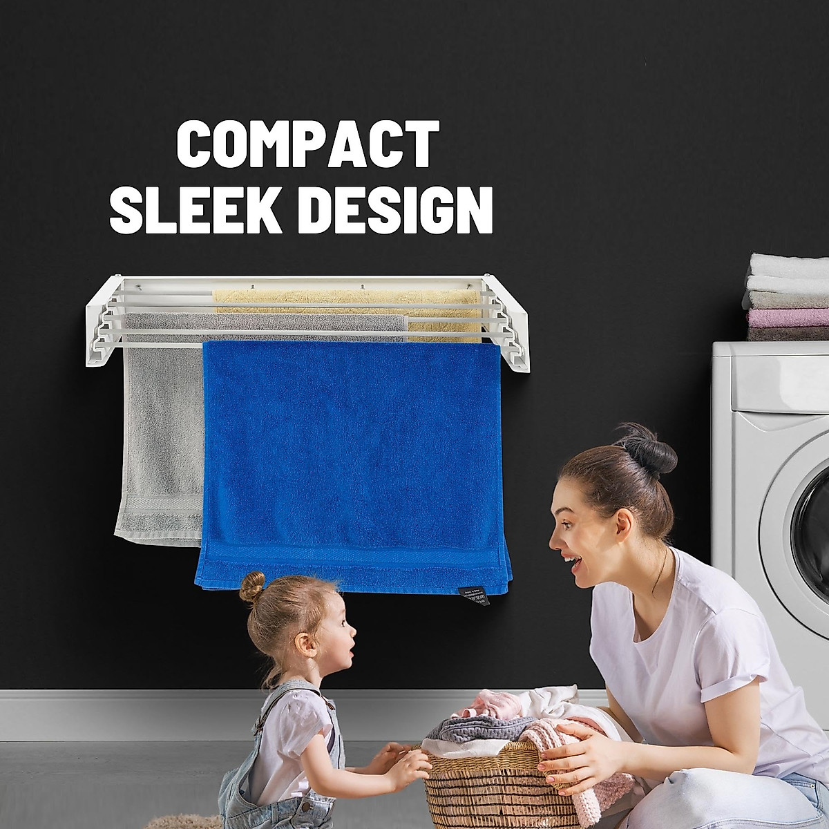 NEBU Clothes Laundry Drying Rack 28”- an Elegant Wall-Mounted Hanger, Folding Stainless Steel Collapsible, Space Saver with 12 Linear feet, Drying Capacity 27lbs