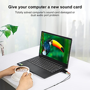 USB Audio Adapter with 3.5mm Jack, CableCreation USB External Stereo Sound Card with 3.5mm Earphone and Microphone for PS4, PS5, Windows, Mac, Linux, Plug and Play, Black