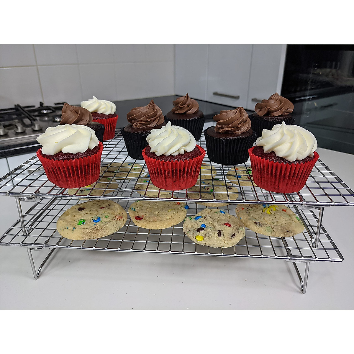 Checkered Chef Stainless Steel Stackable Cooling Racks - 2 Pack Stacking Cooling/Baking Racks - Each Rack 10 x 15" - Tiered Cooling Rack for Cooking, Cooling and Baking - Oven and Dishwasher Safe